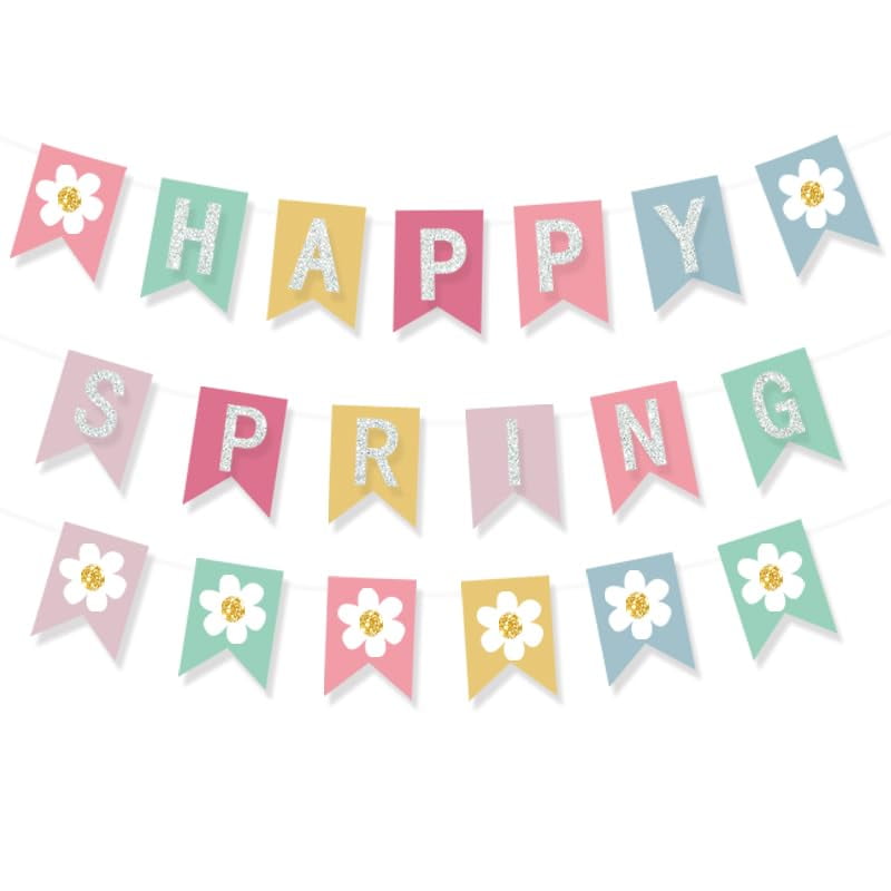 Spring Garland Hello Spring MMF7 Banner Happy Spring Banner Flower ...