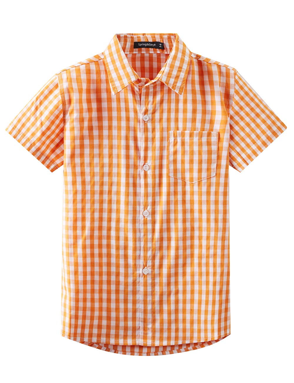 Spring&Gege Boys' Short Sleeve Poplin Button Down Shirt Plaid Uniform ...