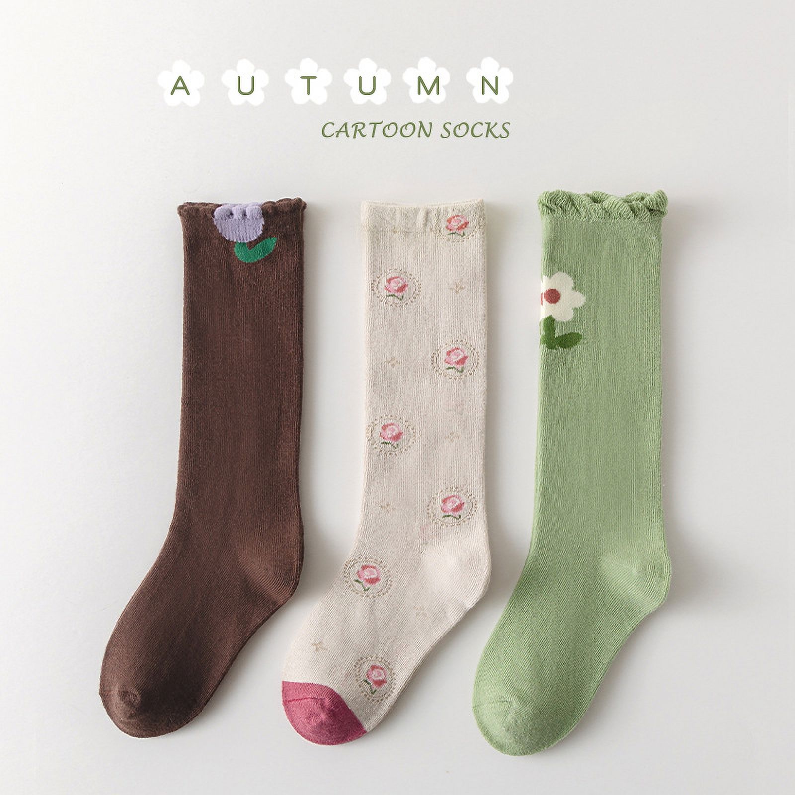Spring Girls Socks Sweet Floral Pattern Long Socks Kids Cotton Soft ...