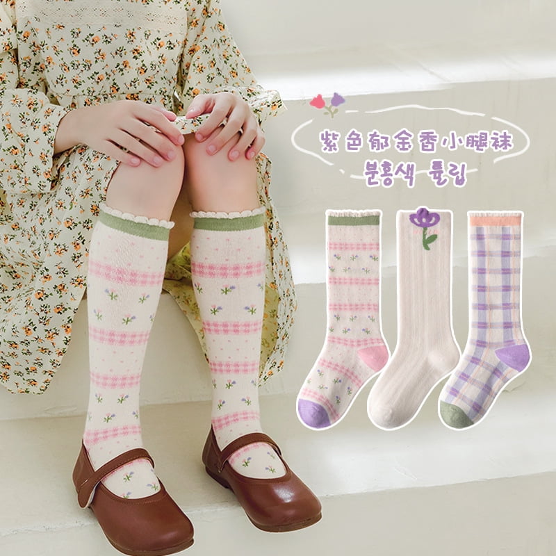 Spring Girls Socks Sweet Floral Pattern Long Socks Kids Cotton Soft ...