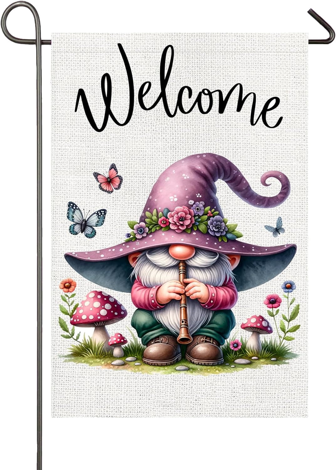 Spring Gnome Garden Flag Double Sided Mushrooms Butterfly Welcome Yard ...