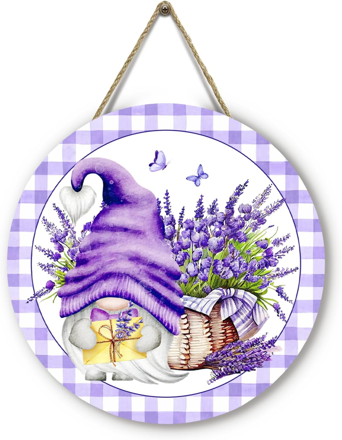 Spring Gnome Lavender Flower Sign for Front Door Anemone Purple Buffalo ...