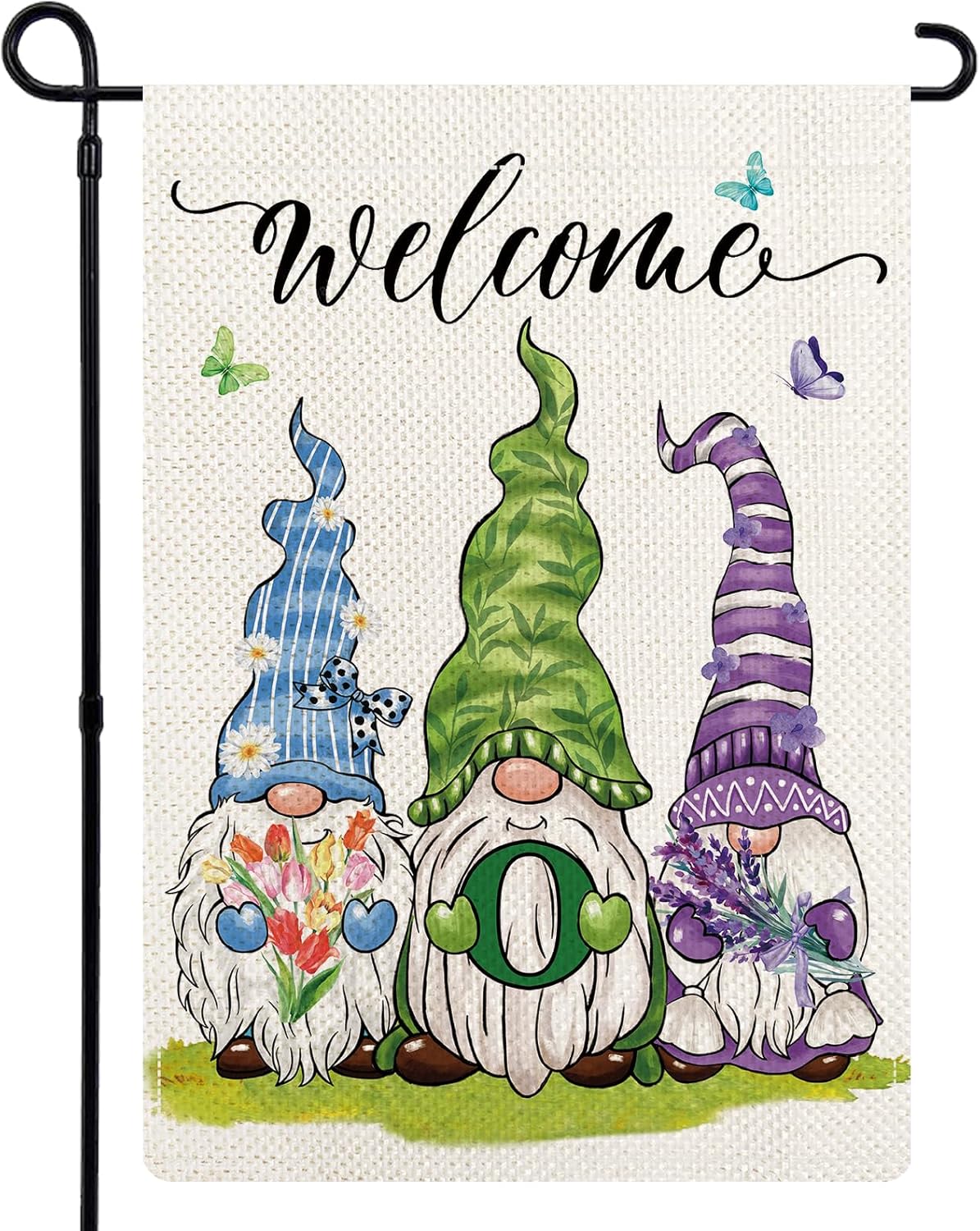 Spring Gnomes Flower Monogram Letter O Garden Flag, Hello Spring Gnome ...