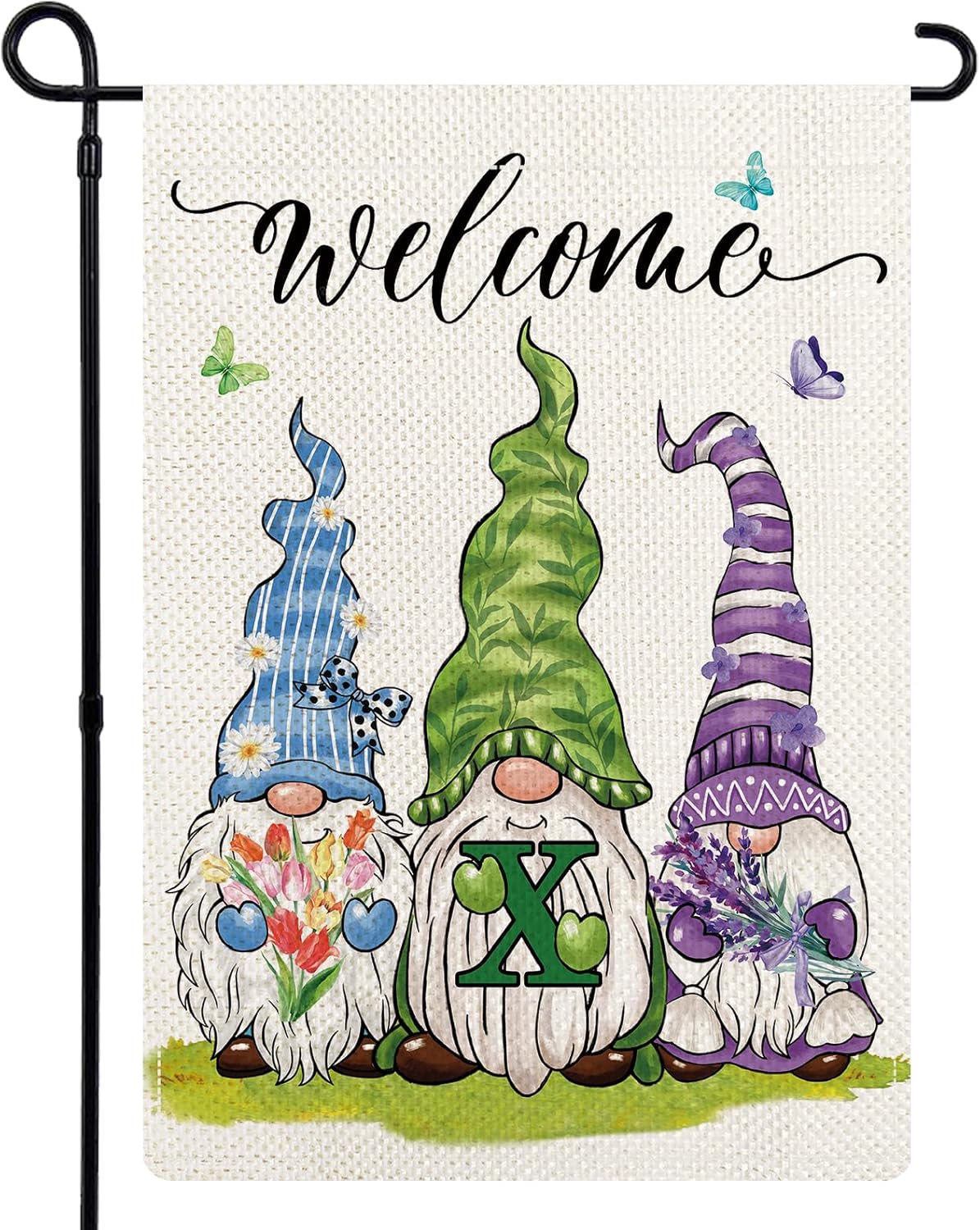 Spring Gnomes Flower Monogram Letter X Garden Flag, Hello Spring Gnome ...