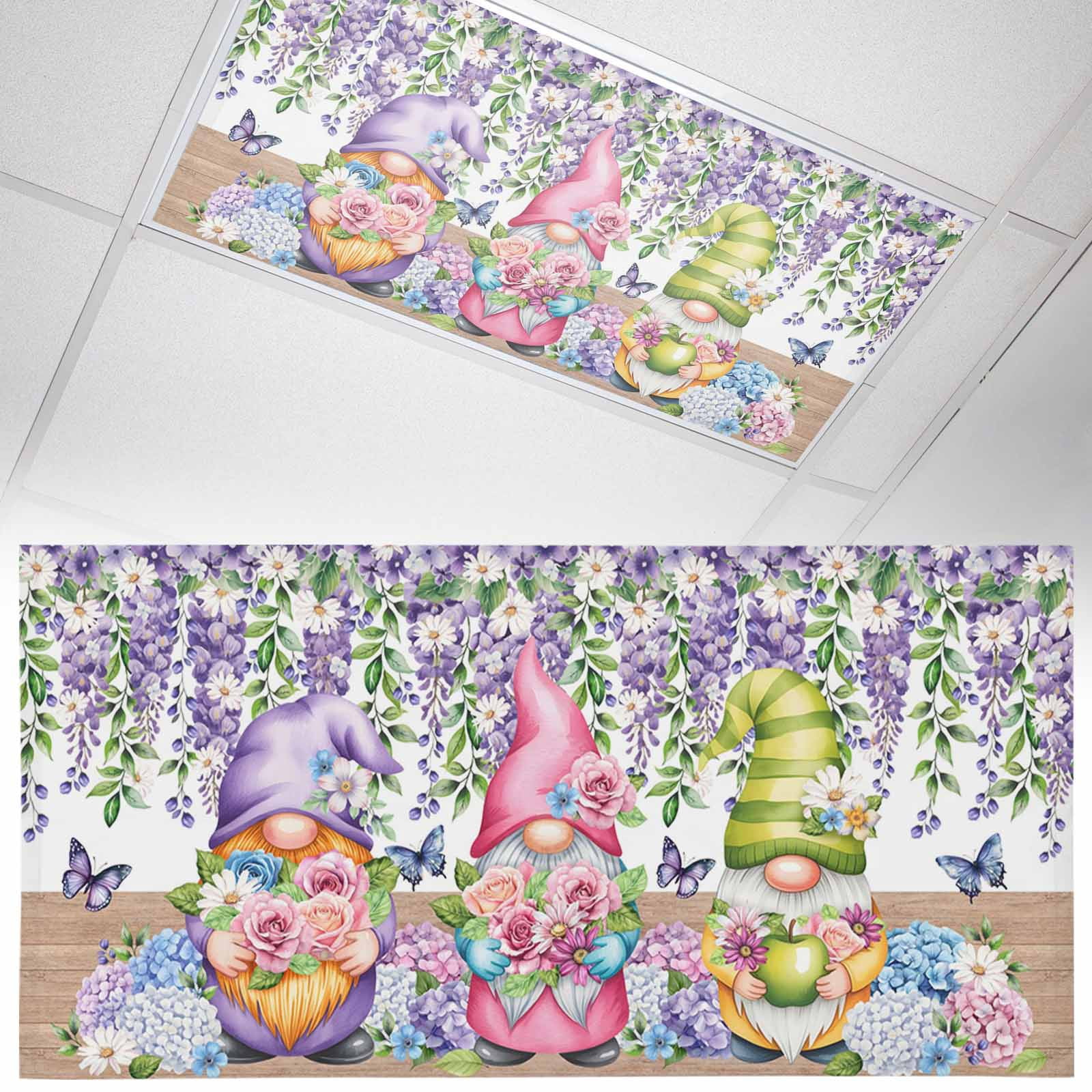 Spring Gnomes Fluorescent Light Covers Watercolor Purple Blue White ...