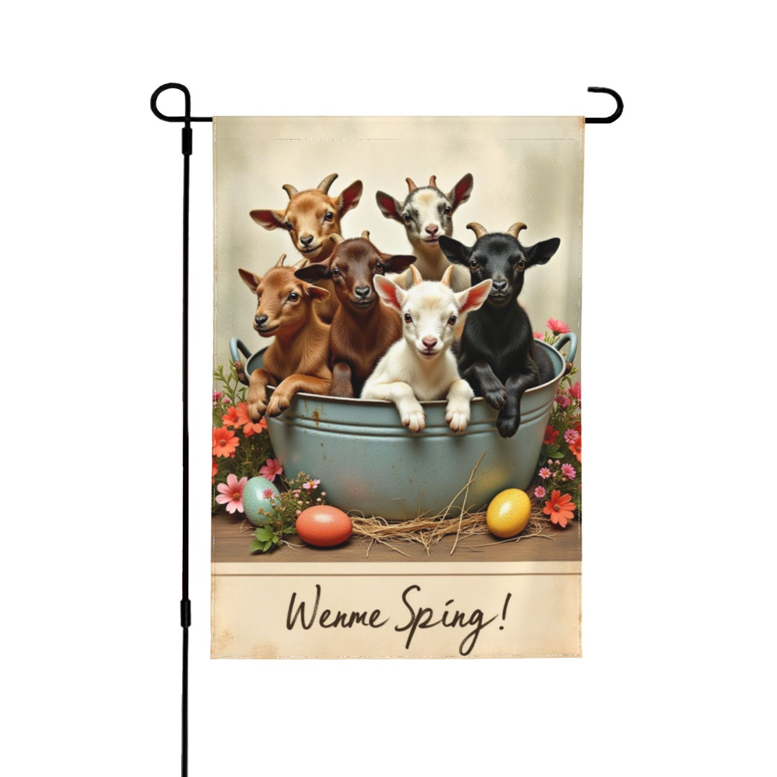 Spring Goat Garden Flag 12x18 Inch Double Sided Cute Baby Goats In Tub ...