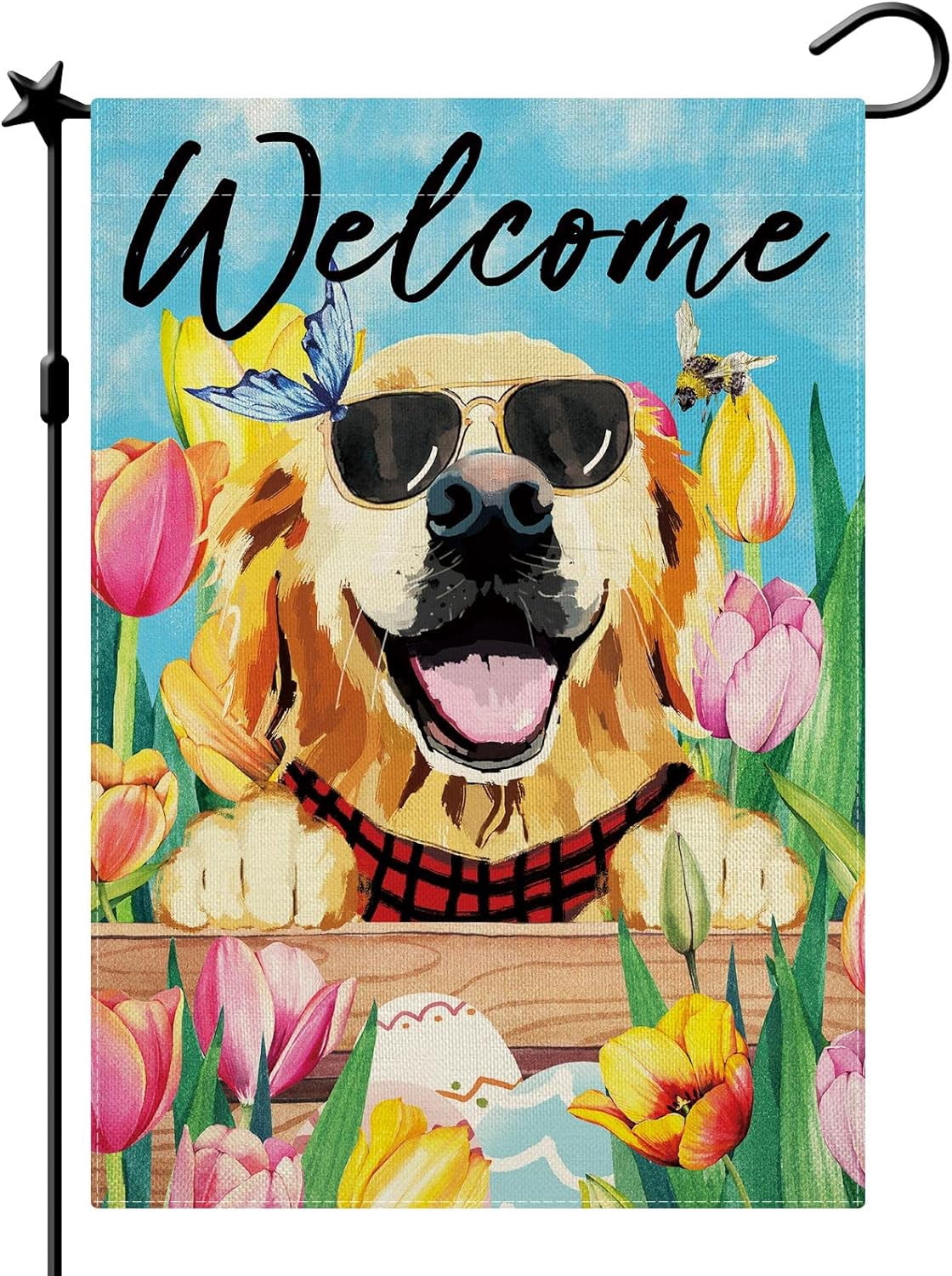 Spring Golden Retriever Tulip Garden Flag, Spring Golden Retriever Dog ...
