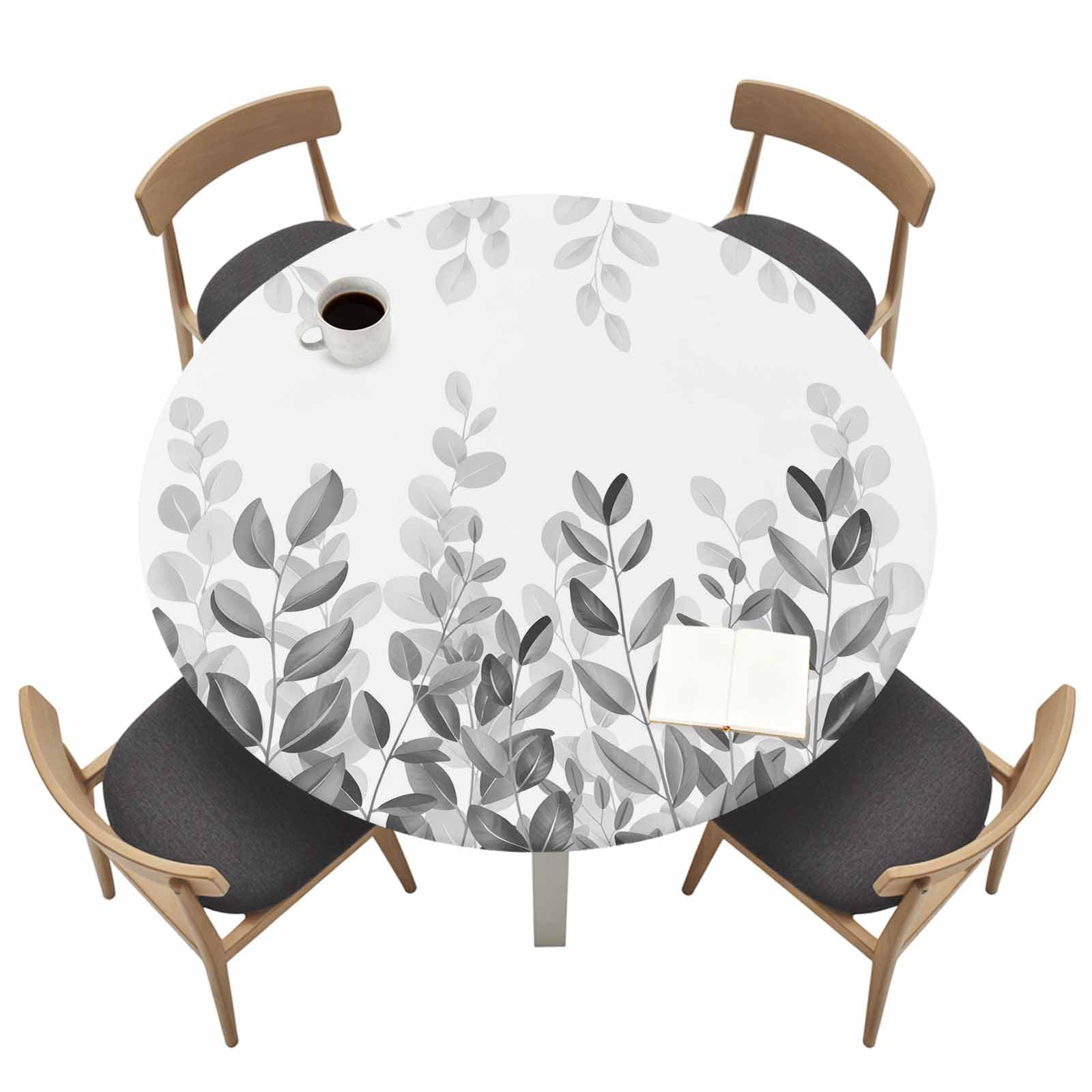Spring Gray Eucalyptus Fitted Tablecloth with Elastic Edged, Round ...