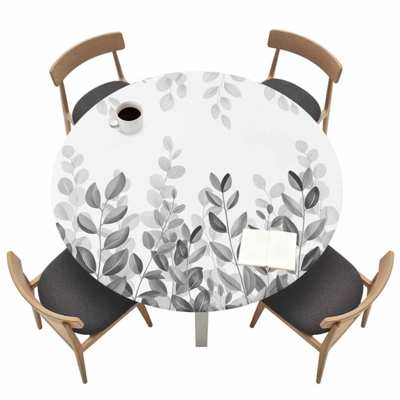 Spring Gray Eucalyptus Fitted Tablecloth with Elastic Edged, Round ...