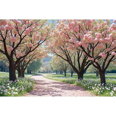 Spring Gre Forest Backdrop Natural Gard Park Cherry Blossom Floral ...