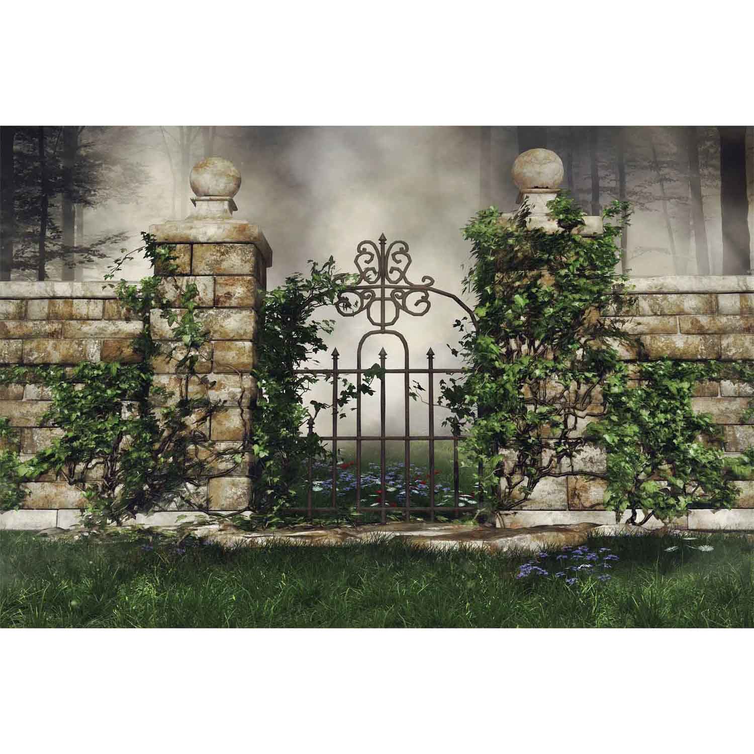 Spring Gre Grass Backdrop Photography Brick Wood Fce Arch Wall Gard ...