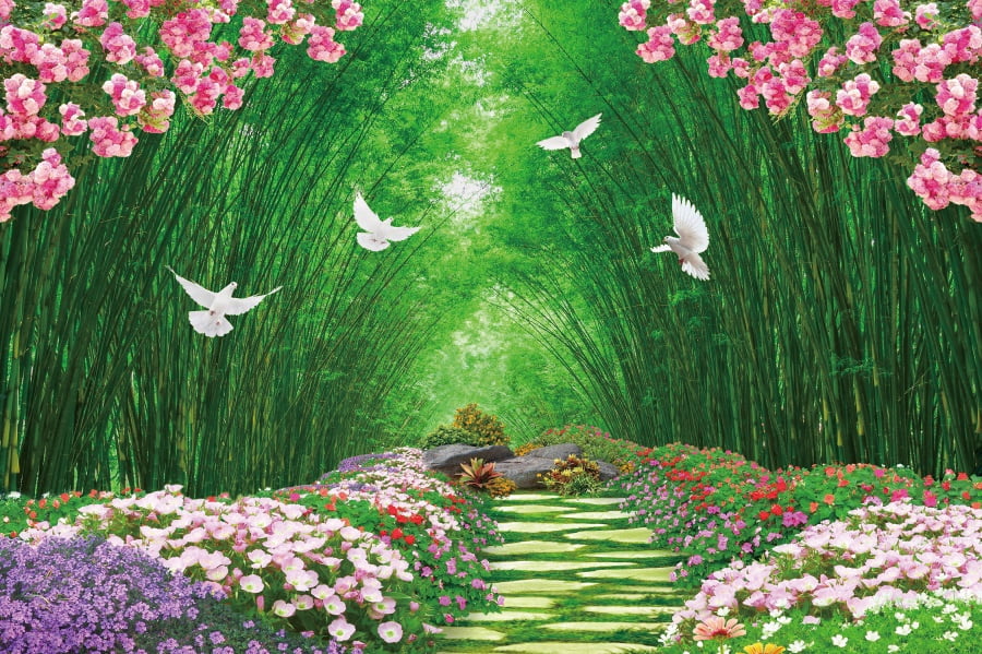 Spring Green Bamboo Forest Backdrop Woodland Flower Garden Path Baby ...