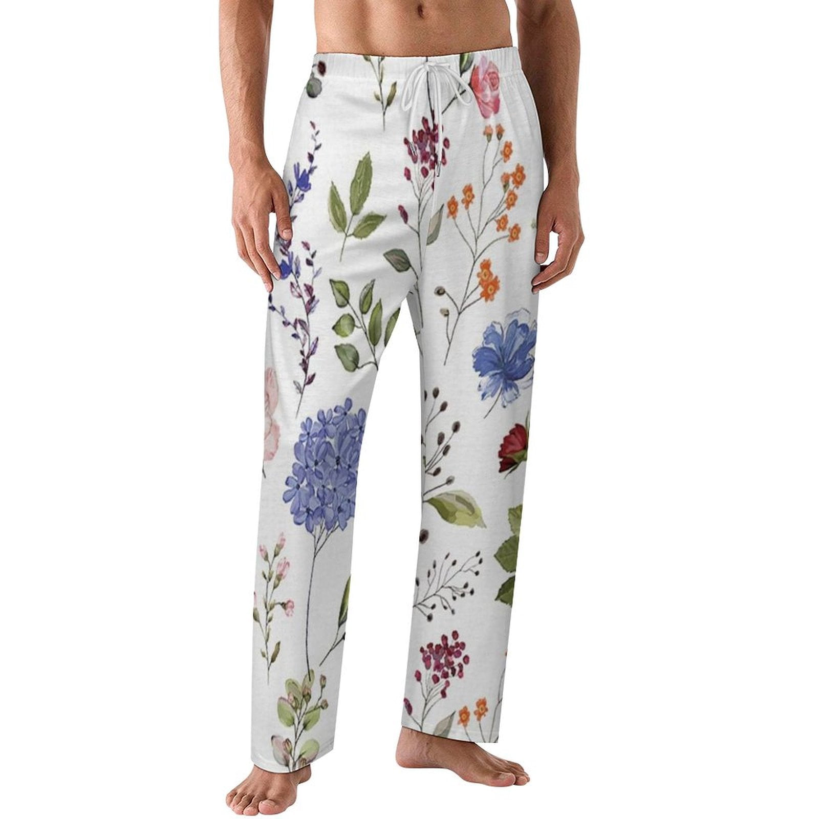 Spring Green Botanical Colorful Wildflower Mens Pajamas Pajama Pants ...