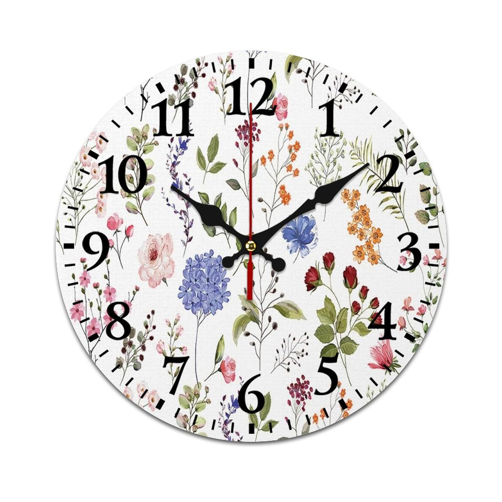 Spring Green Botanical Colorful Wildflower Wall Clock Modern Design ...