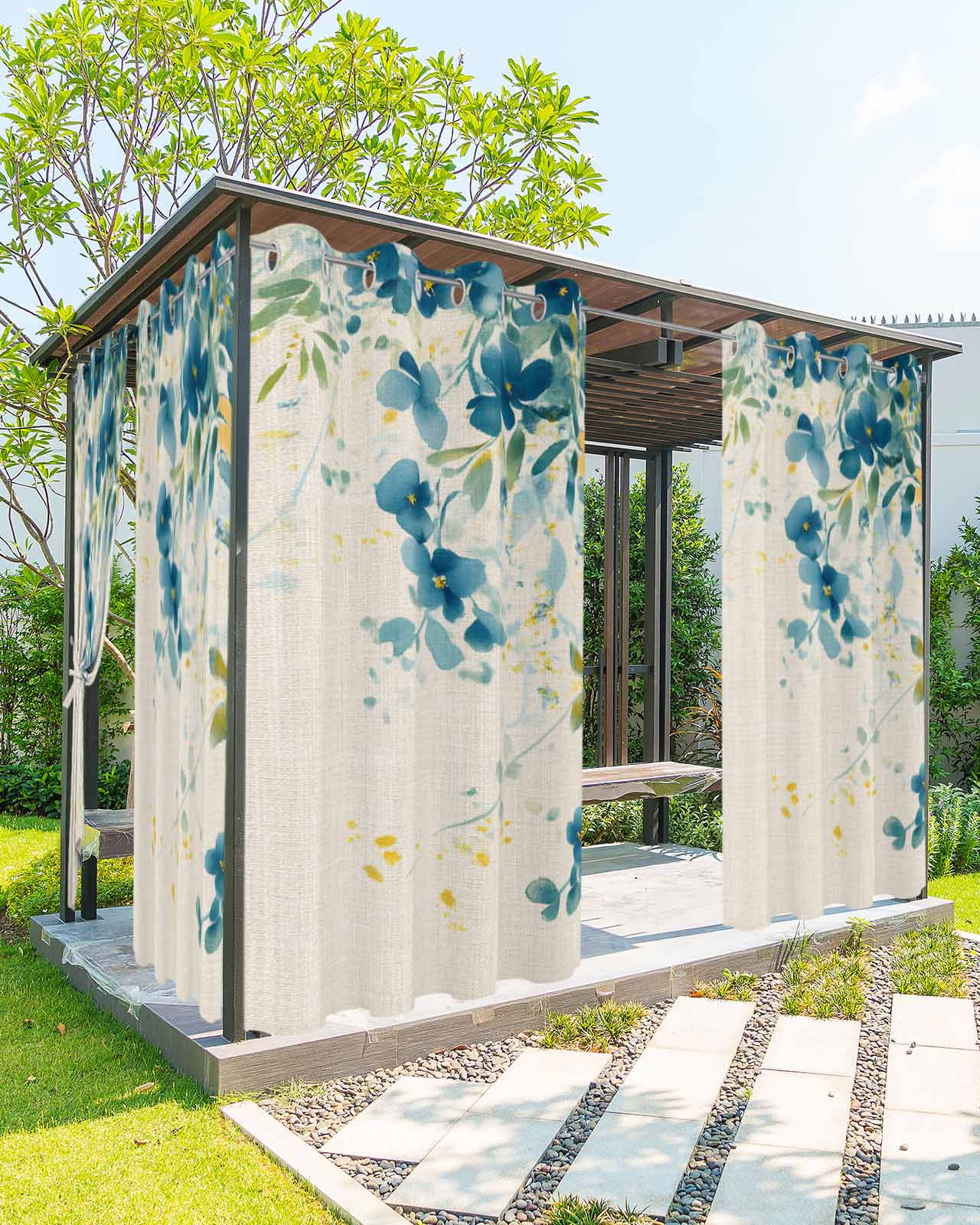 Spring Green Flower Outdoor Curtains for Patio, Country Watercolor ...