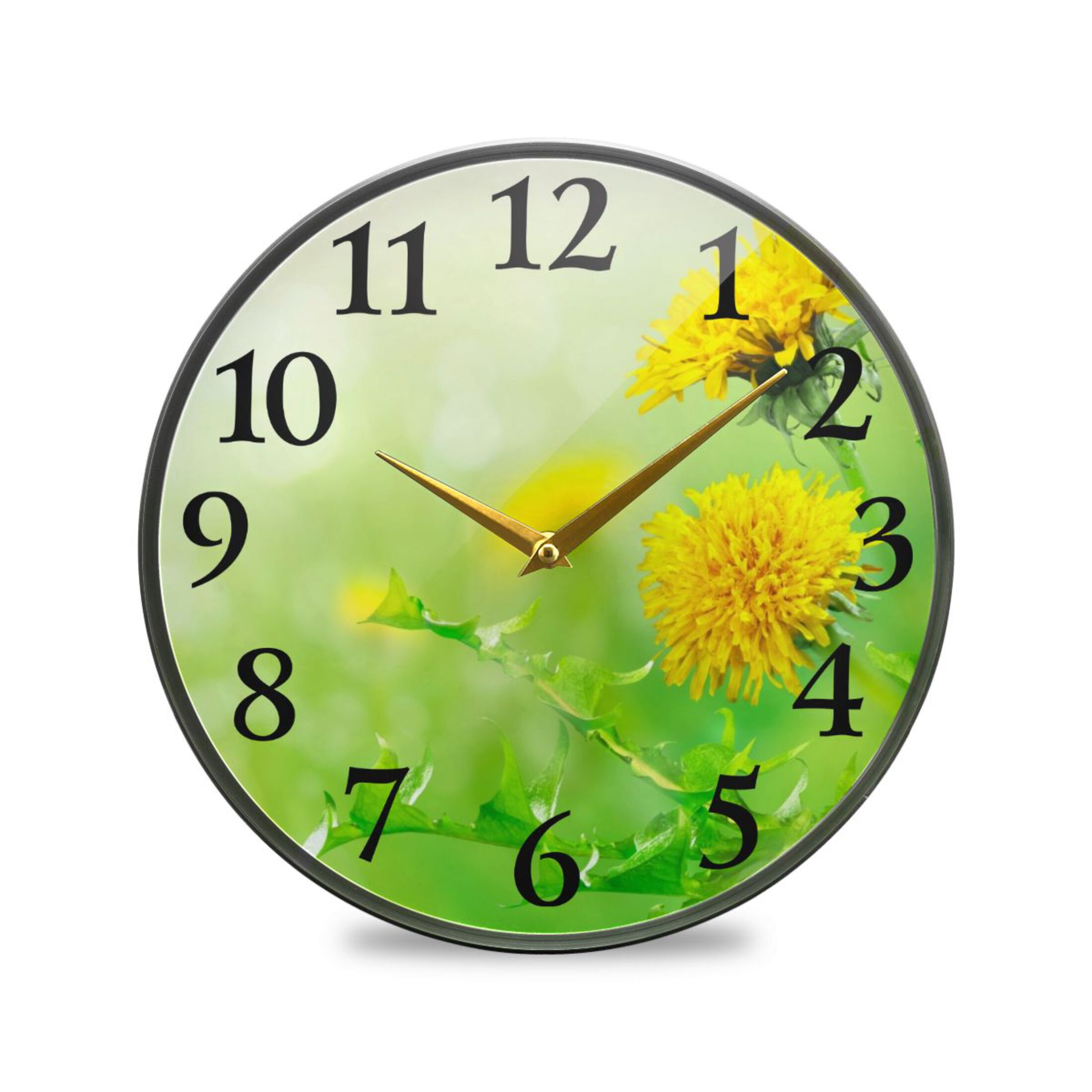 Spring Green Flowers Wall Clocks Battery Operated 11.9 Inch Round Clock ...