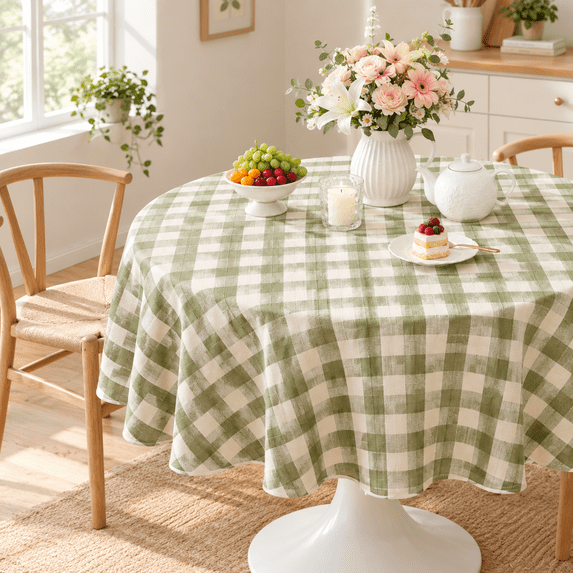 Spring Green Gingham Tablecloth Round Tables Checkered Plaid Table ...