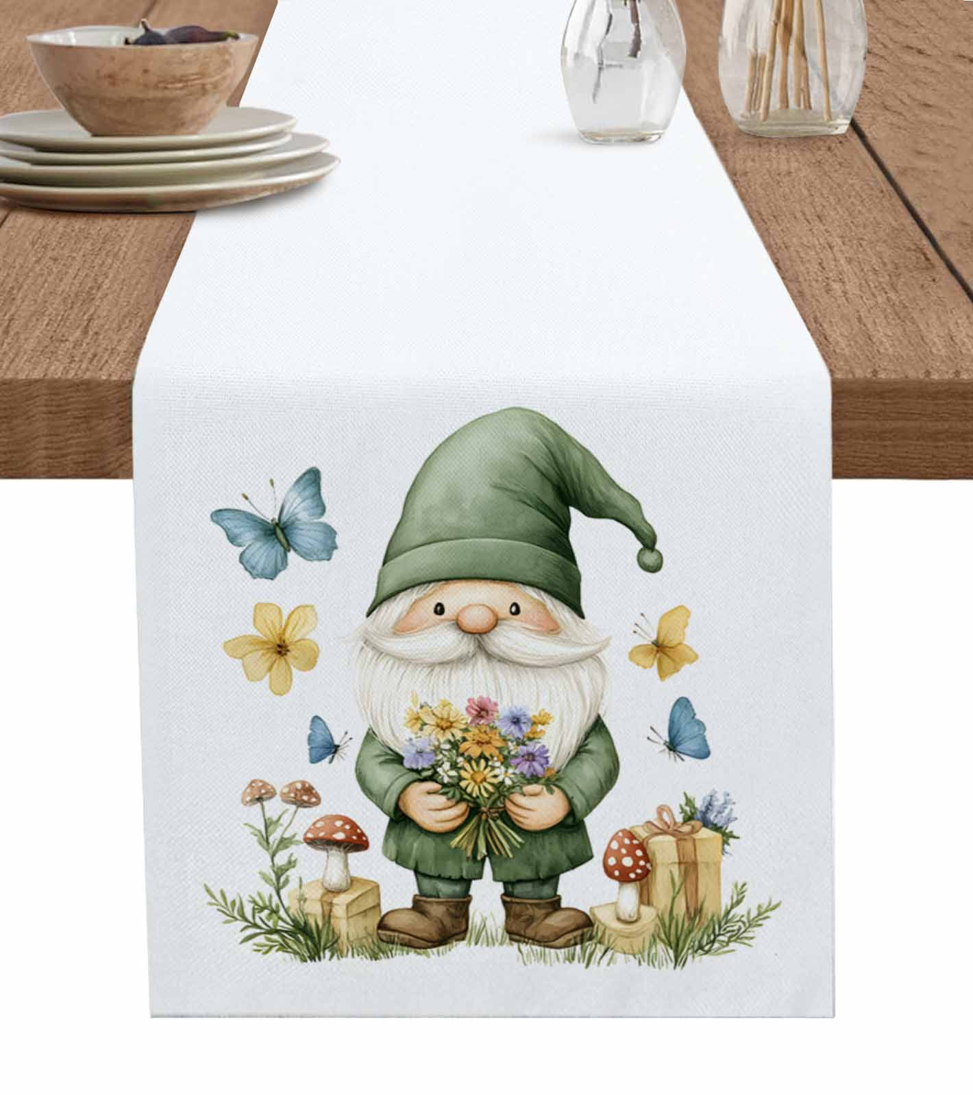 Spring Green Gnomes Table Runner 108 Inches, Mushroom Gift Botanical ...