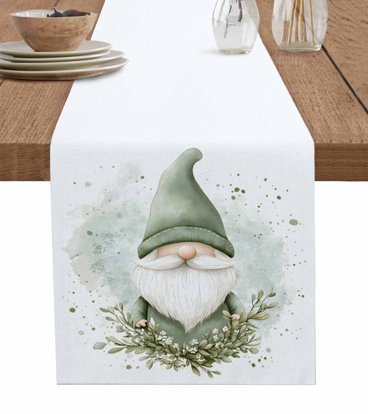 Spring Green Gnomes Table Runner 70 Inches, Eucalyptus Botanical Bed ...