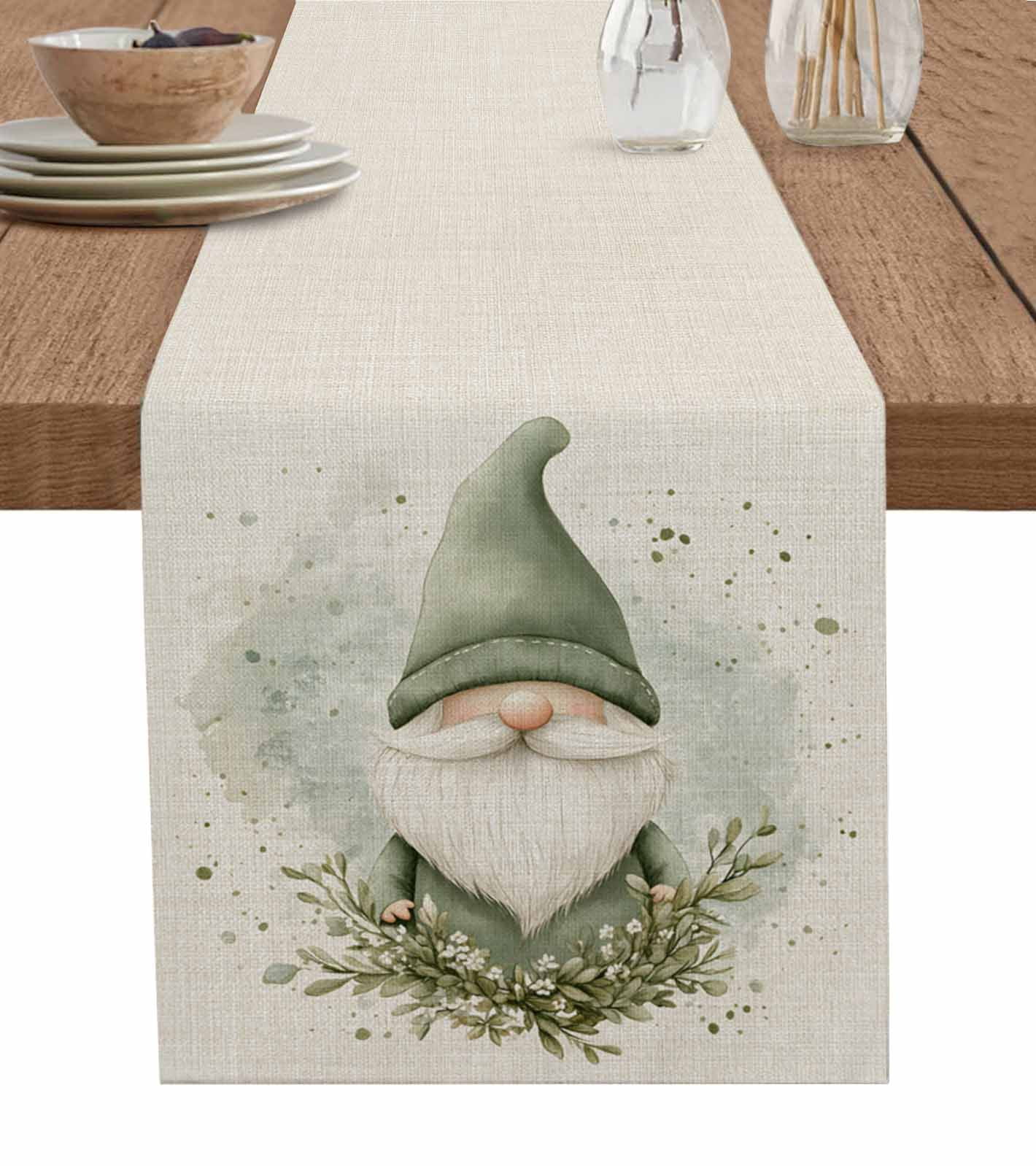 Spring Green Gnomes Table Runner 72 Inches, Eucalyptus Leaves Bed ...