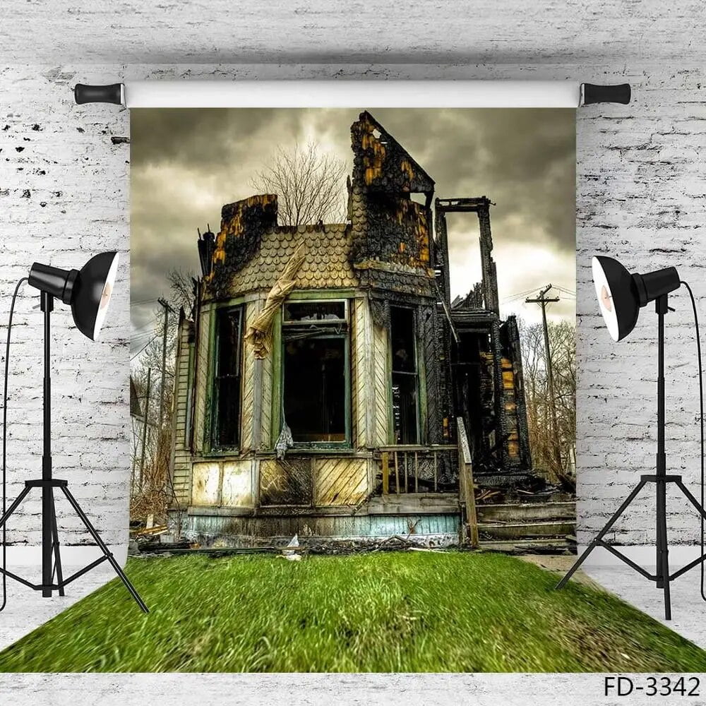 Spring Green Grass Grunge Old House Backdrops Child Young Portrait ...