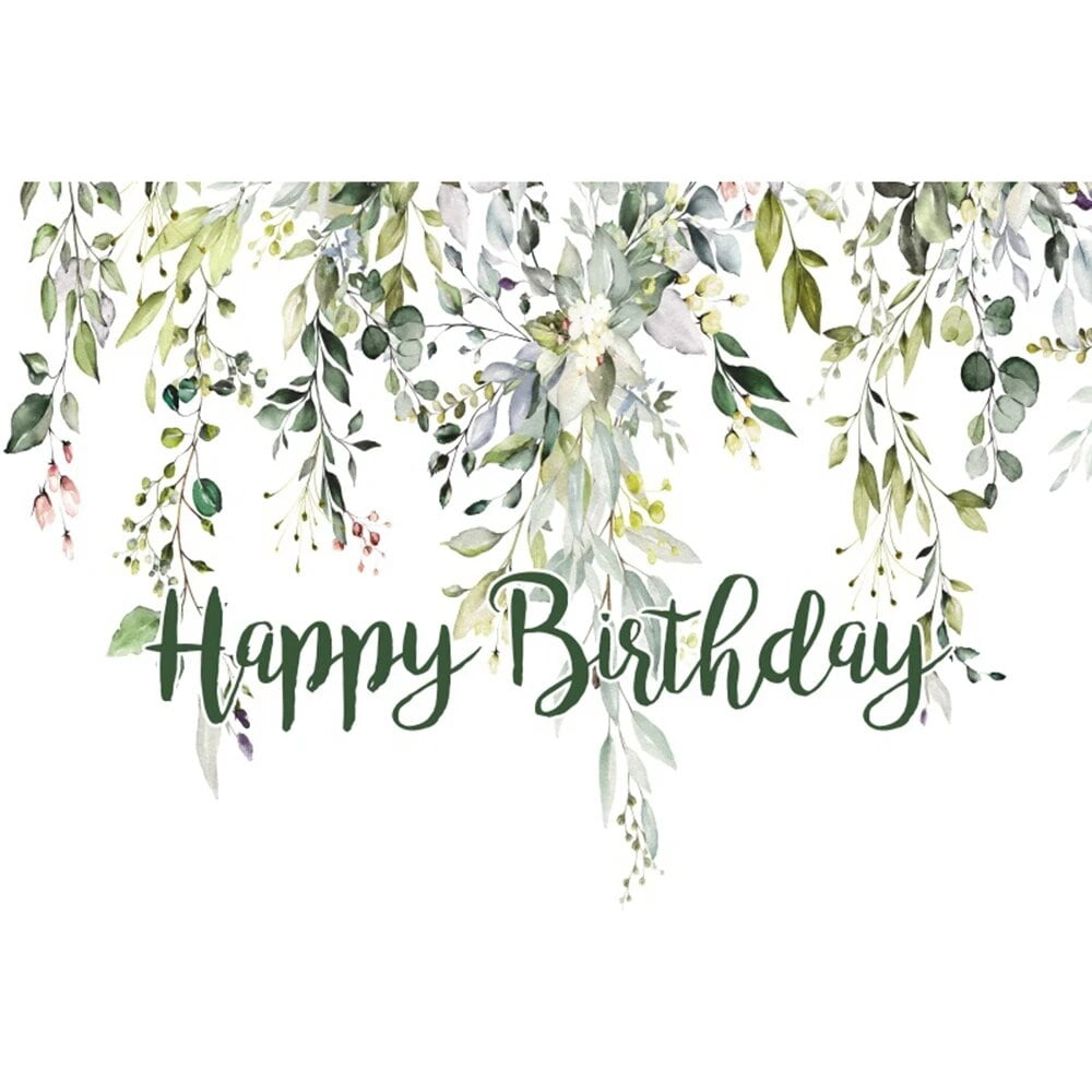 Spring Green Leaves Happy Birthday Backdrop Custom Name Newborn Shower ...