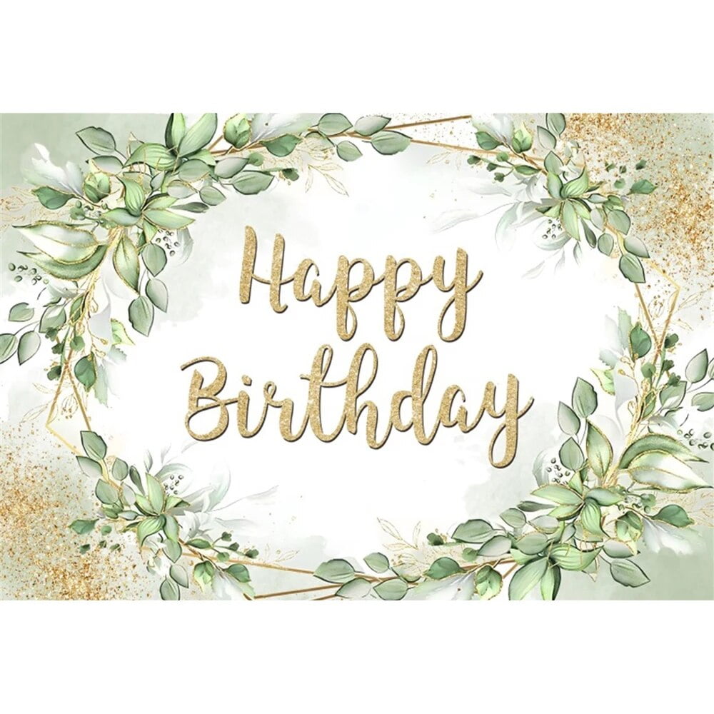 Spring Green Leaves Happy Birthday Backdrop Custom Name Newborn Shower ...