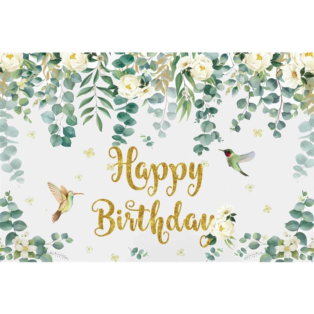 Spring Green Leaves Happy Birthday Backdrop Custom Name Newborn Shower ...