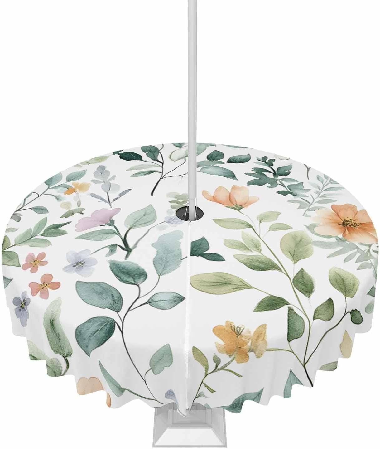 Spring Green Leaves Outdoor Tablecloth with Umbrella Hole and Zipper 60 ...