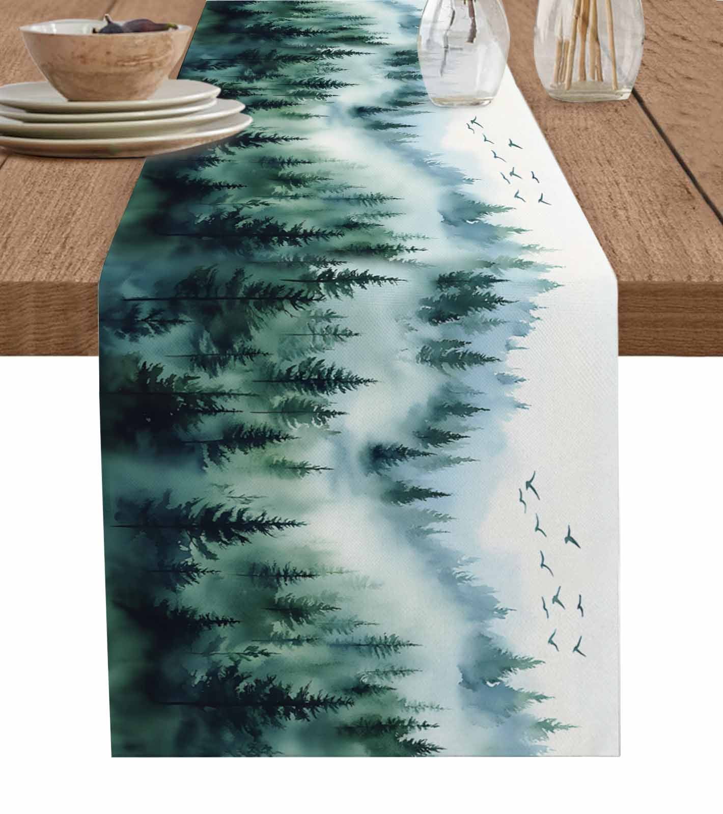 Spring Green Ombre Forest Burlap Cotton Table Runner 13x108 Inches Long ...