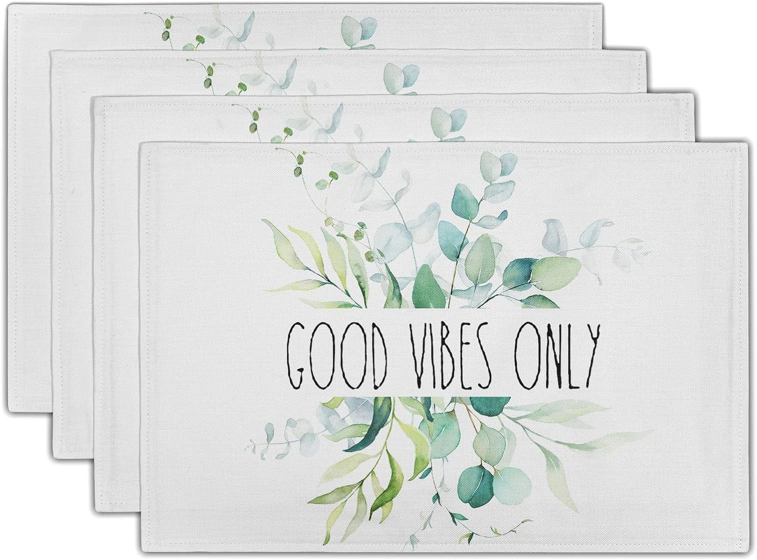 Spring Green Sage Placemats Set of 4 Natural Eucalyptus Leaves Rectangular Straight Edge Plate ...