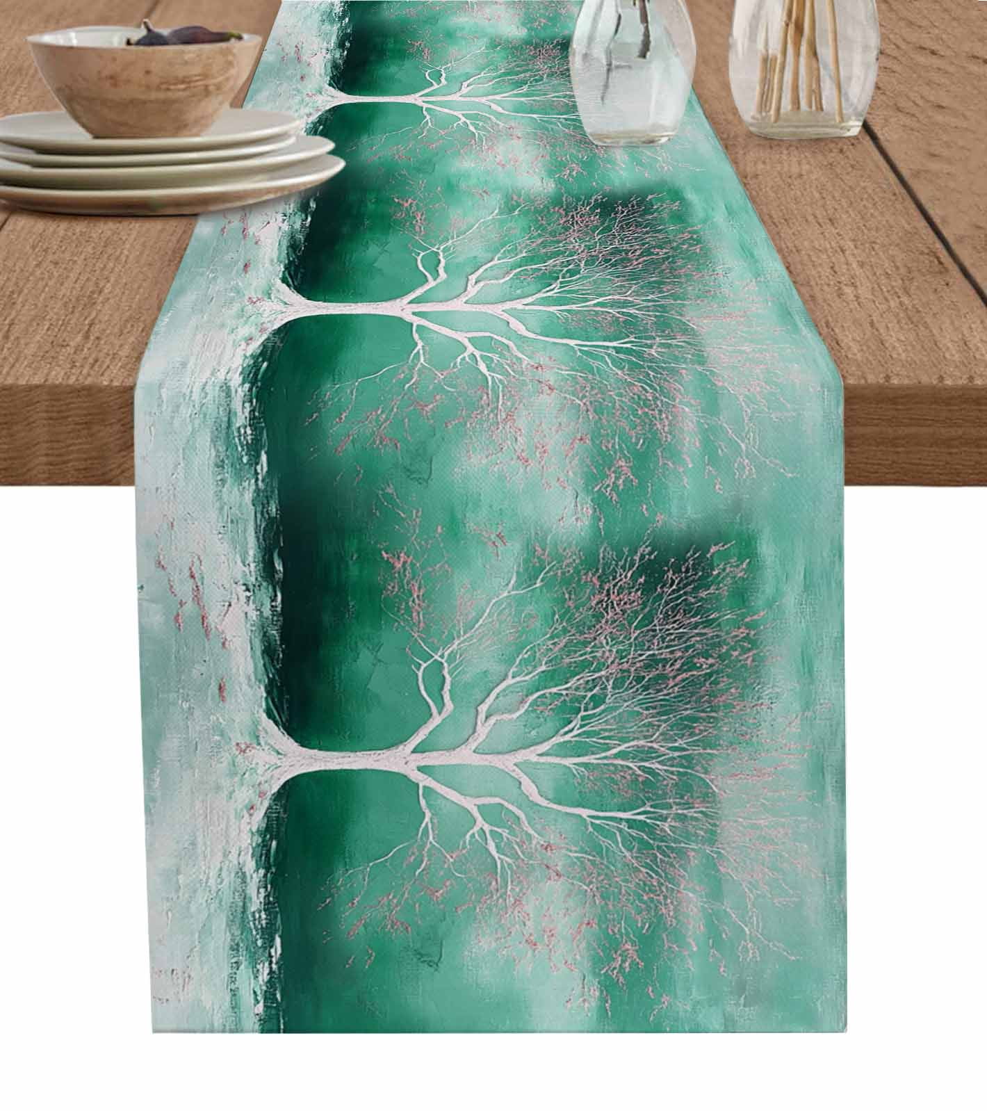 Spring Green Tree Burlap Cotton Table Runner 13x120 Inches Long ...