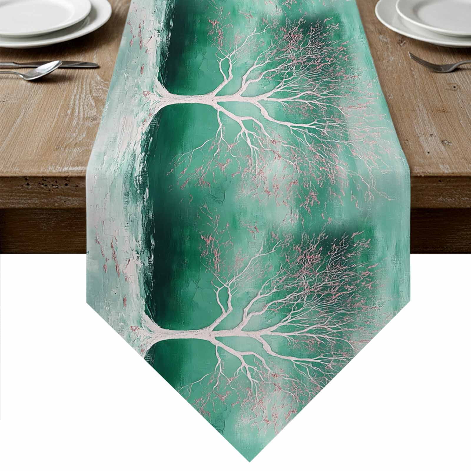 Spring Green Tree Table Runner Linen Burlap Table Runner 60 Inches Long ...