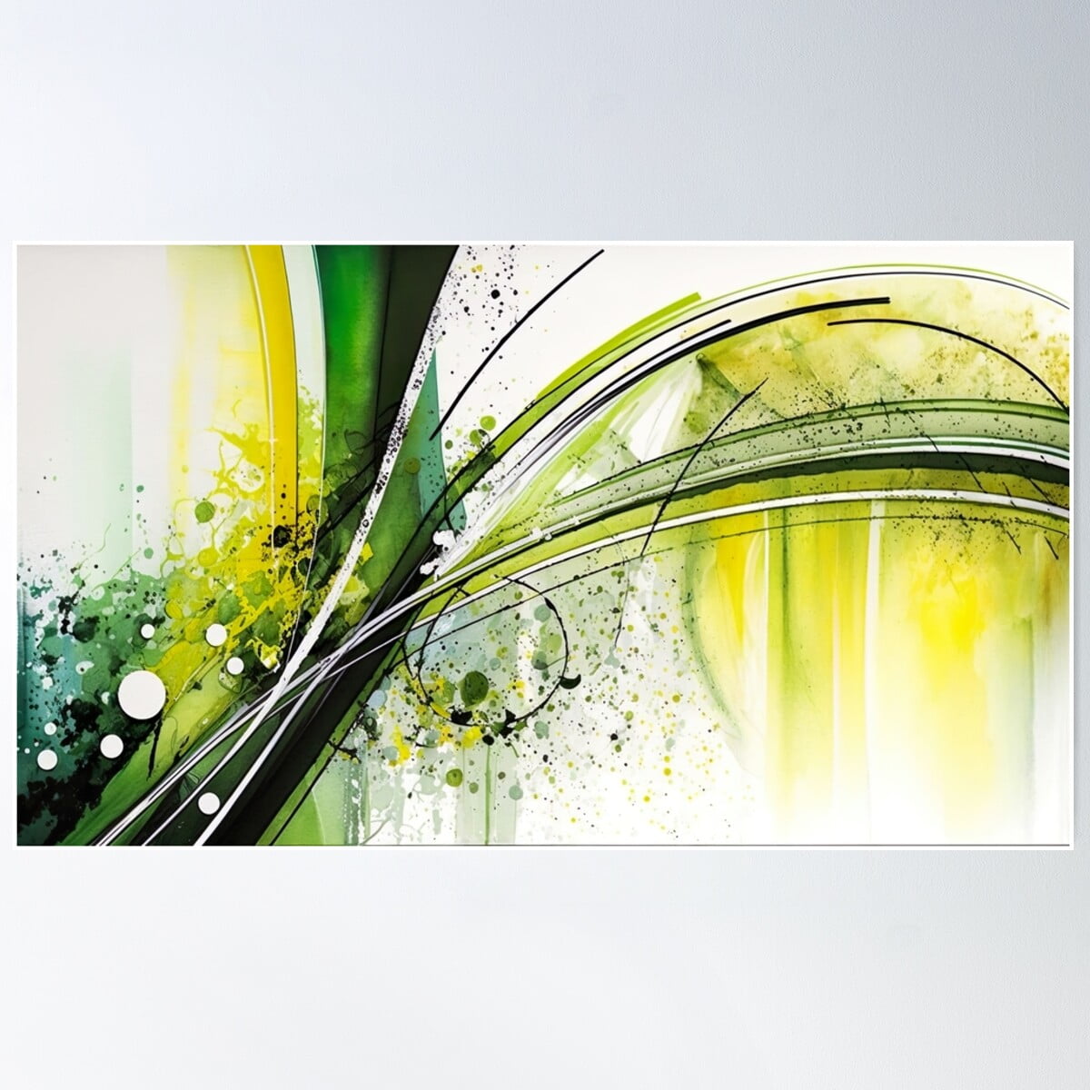 Spring Green Yellow Sparkling Abstract Design Poster Wall Art, Modern ...