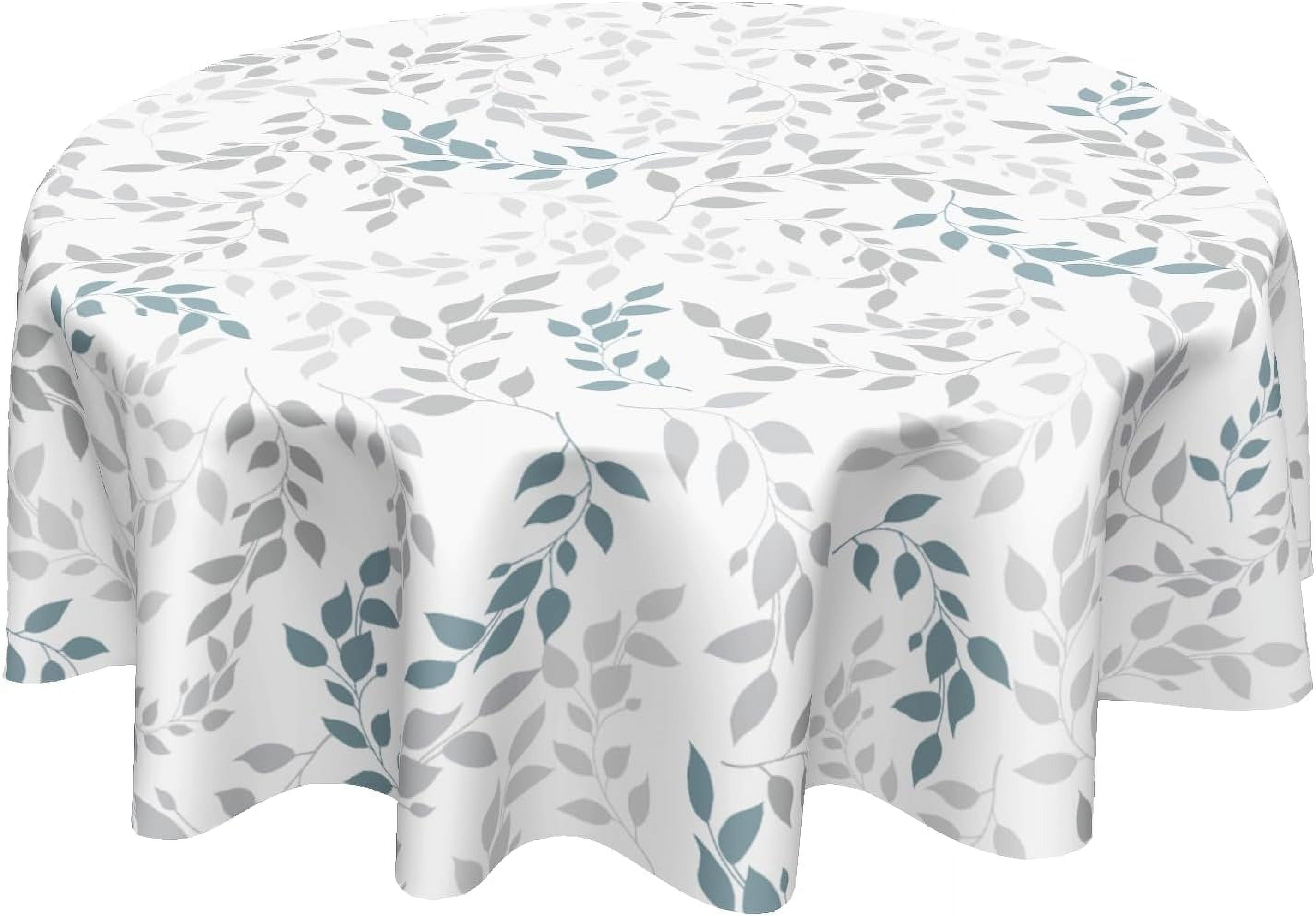 Spring Grey Teal Leaf Round Tablecloth 60 Inch Leaves Spring Summer ...