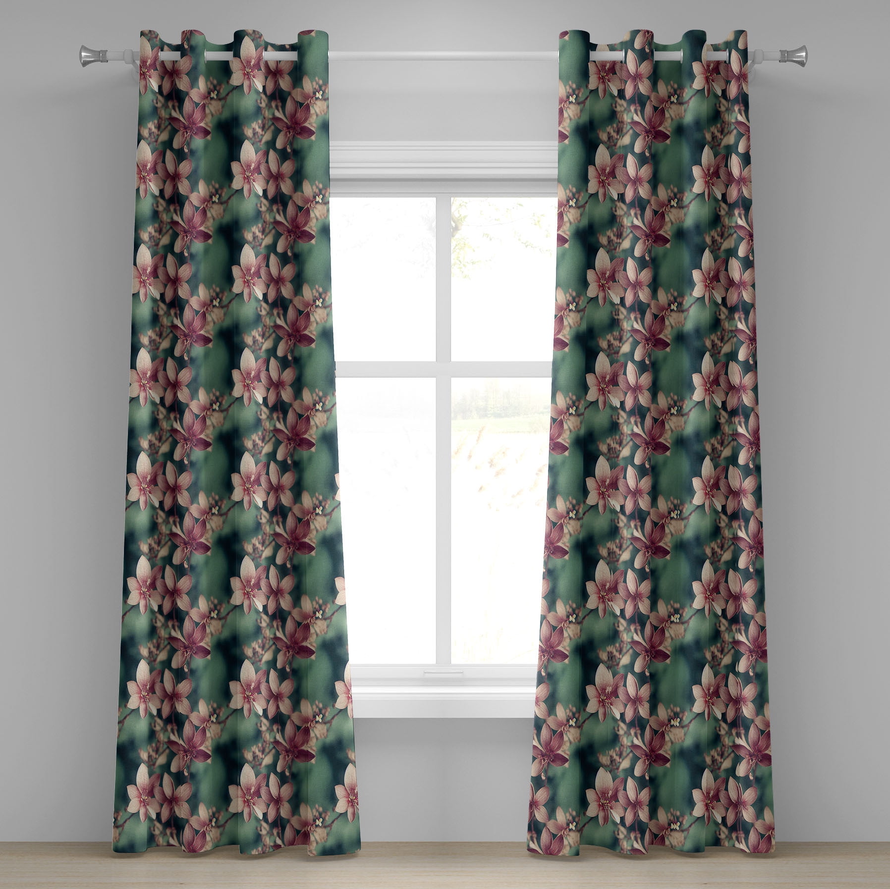 Spring Grommet Curtain, Cherry Blossoms Branches with Blurred Backdrop ...