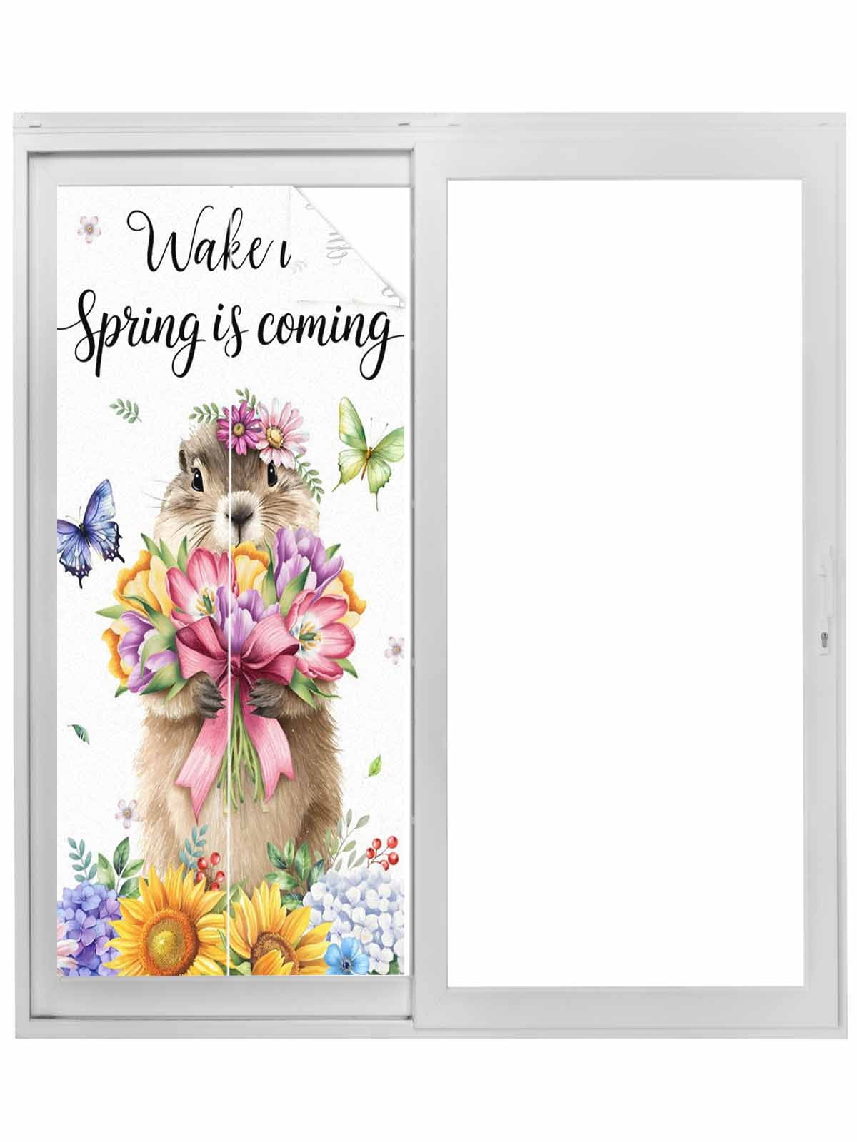 Spring Groundhog Window Privacy Film, Watercolor Sunflower Botanical ...