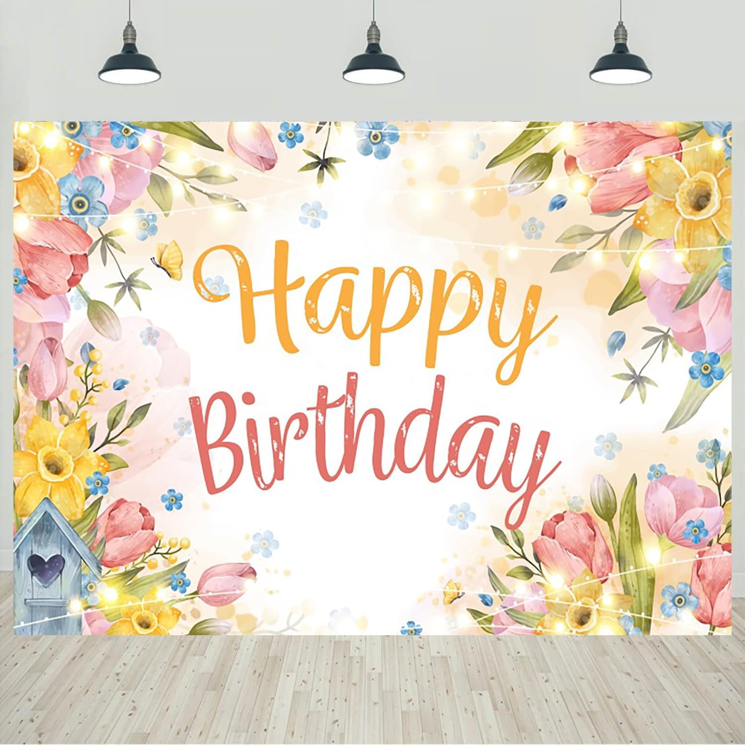 Spring Happy Birthday Backdrop Colorful Flowers Greenery Photography ...