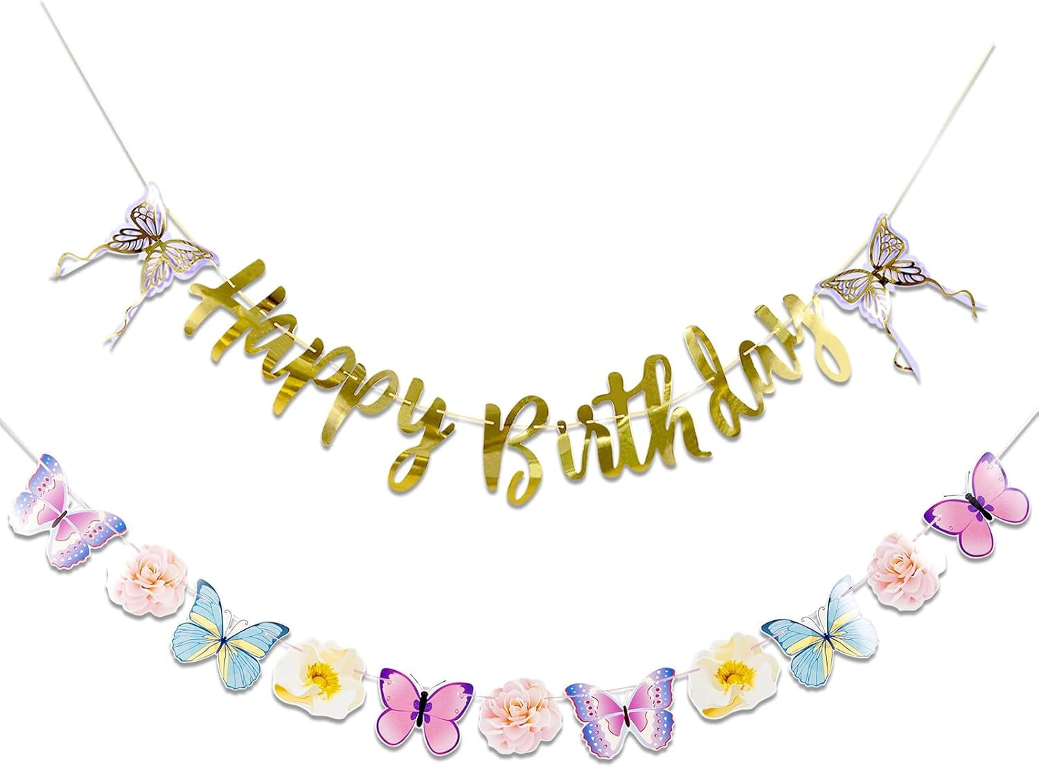 Spring Happy Birthday Banner Green Spring Butterfly Flowers Banner ...