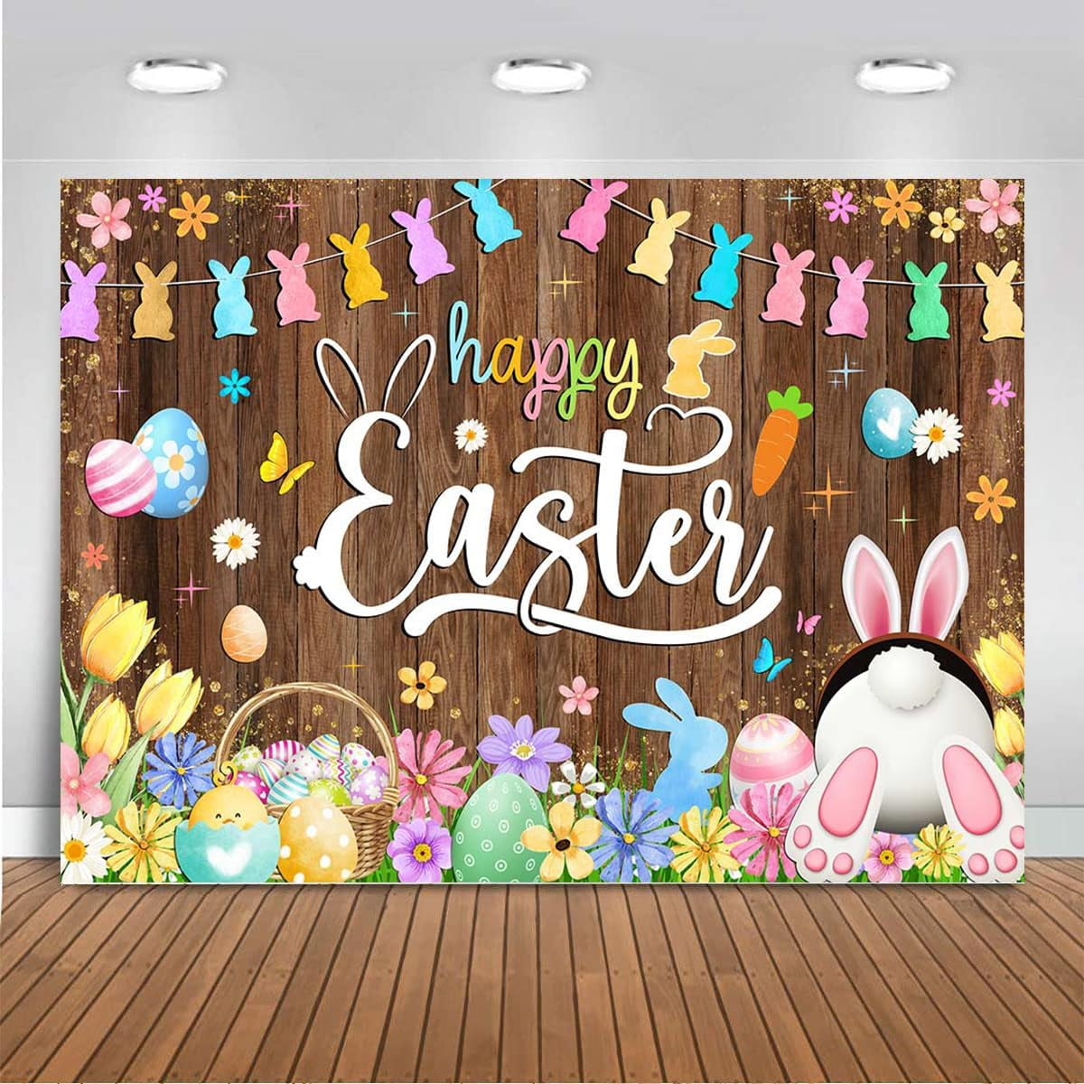 Spring Happy Easter Backdrop Easter Rustic Wooden Wall Photo Banner ...