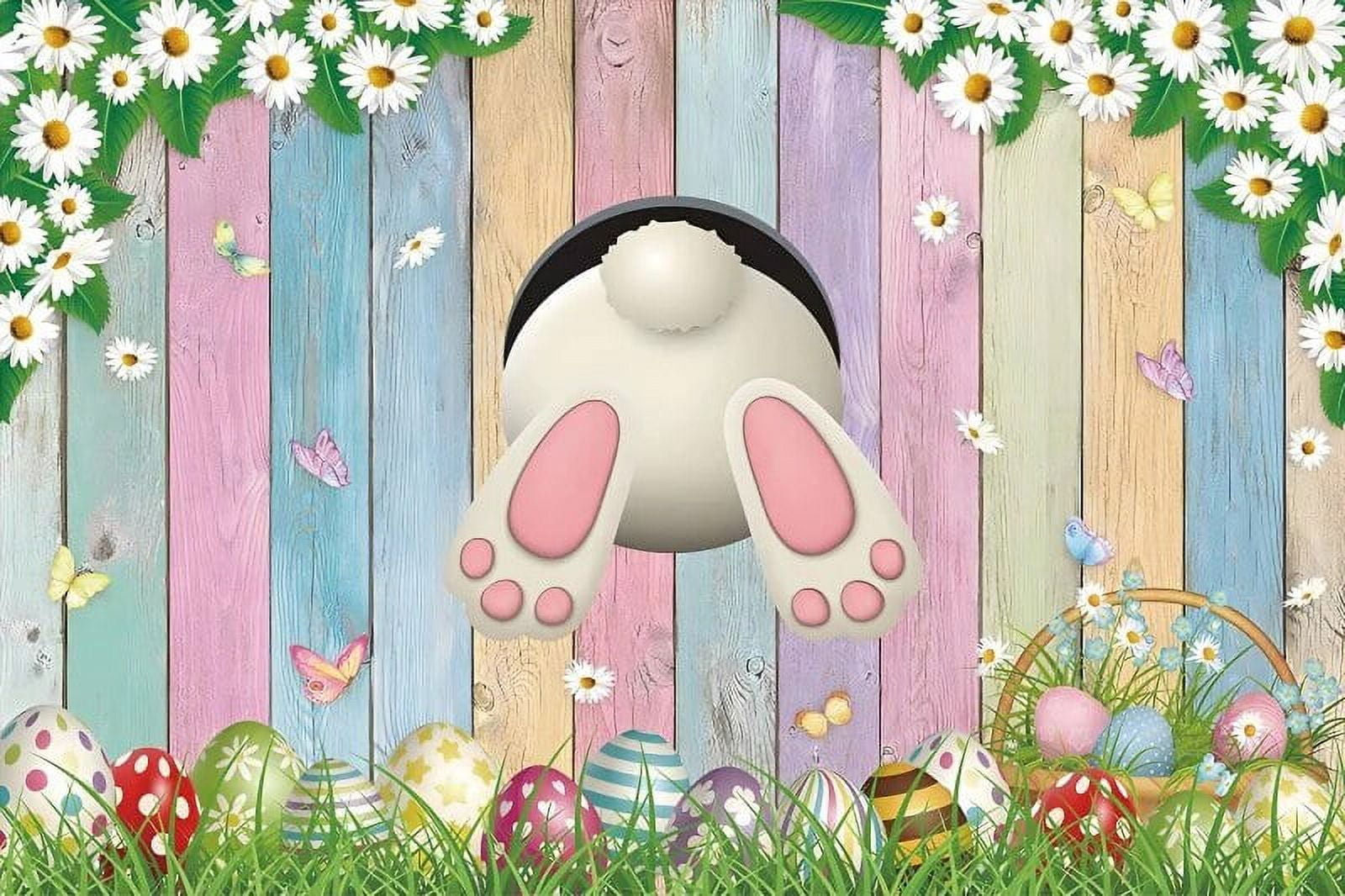 Spring Happy Easter Colorful Wood Photography Backdrops Cartoon Rabbit ...