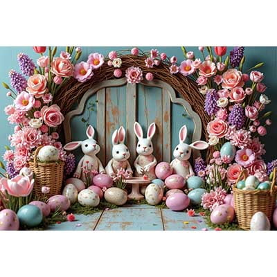 Spring Happy Easter Photography Backdrop Gard Flower Fce Egg Party ...