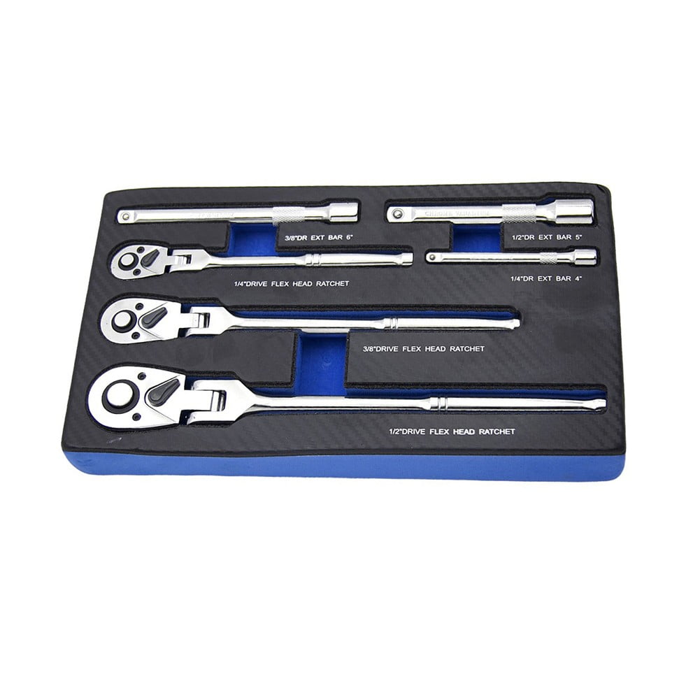 Spring Head Ratchet Set 1/4" 3/8" 1/2" Drive 180° Adjustable Swivel ...