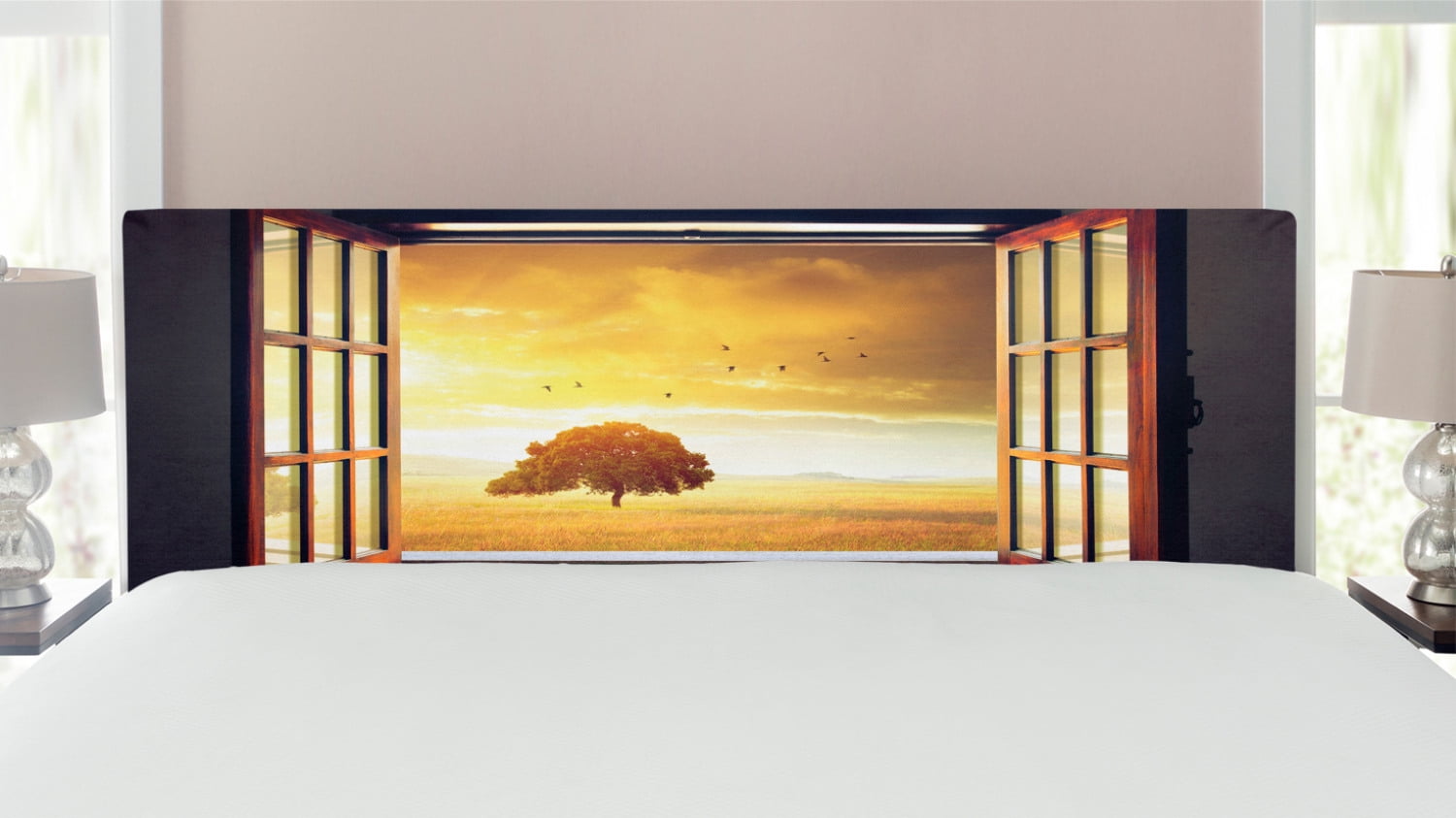 Spring Headboard, Looking out an Open Window to a Sunny Spring Birds ...