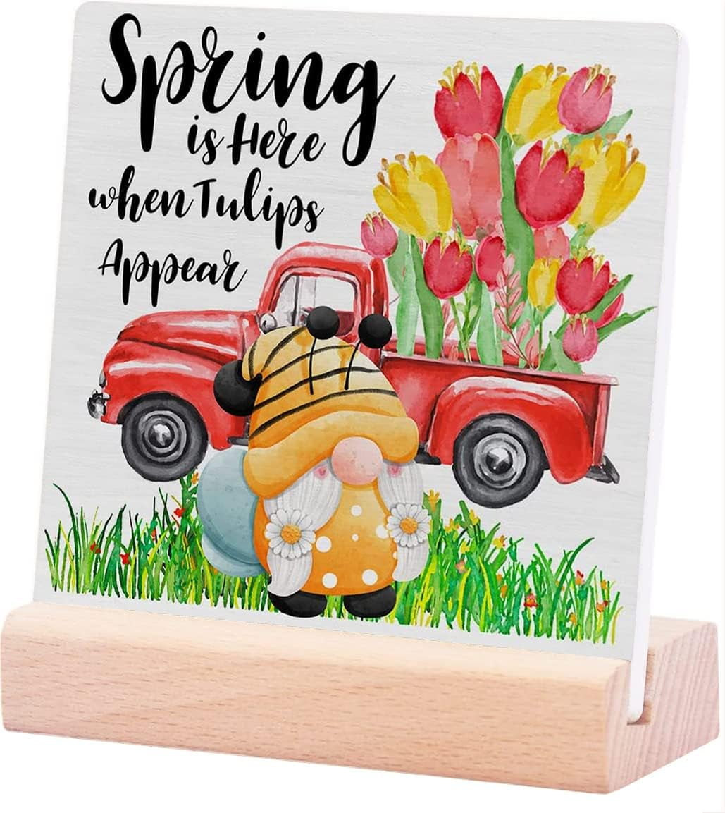 Spring is Here When Tulips Appear Ceramic Table Plaque with Wooden ...