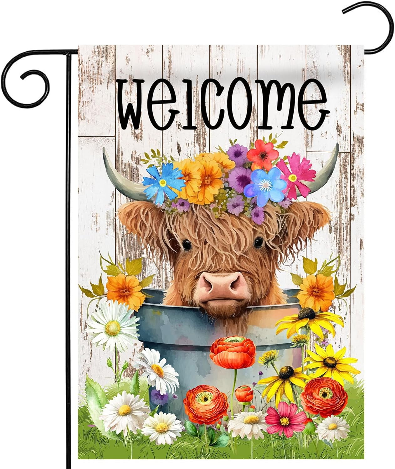 Spring Highland Cow Garden Flags Welcome Sunflower Summer Double Sided ...