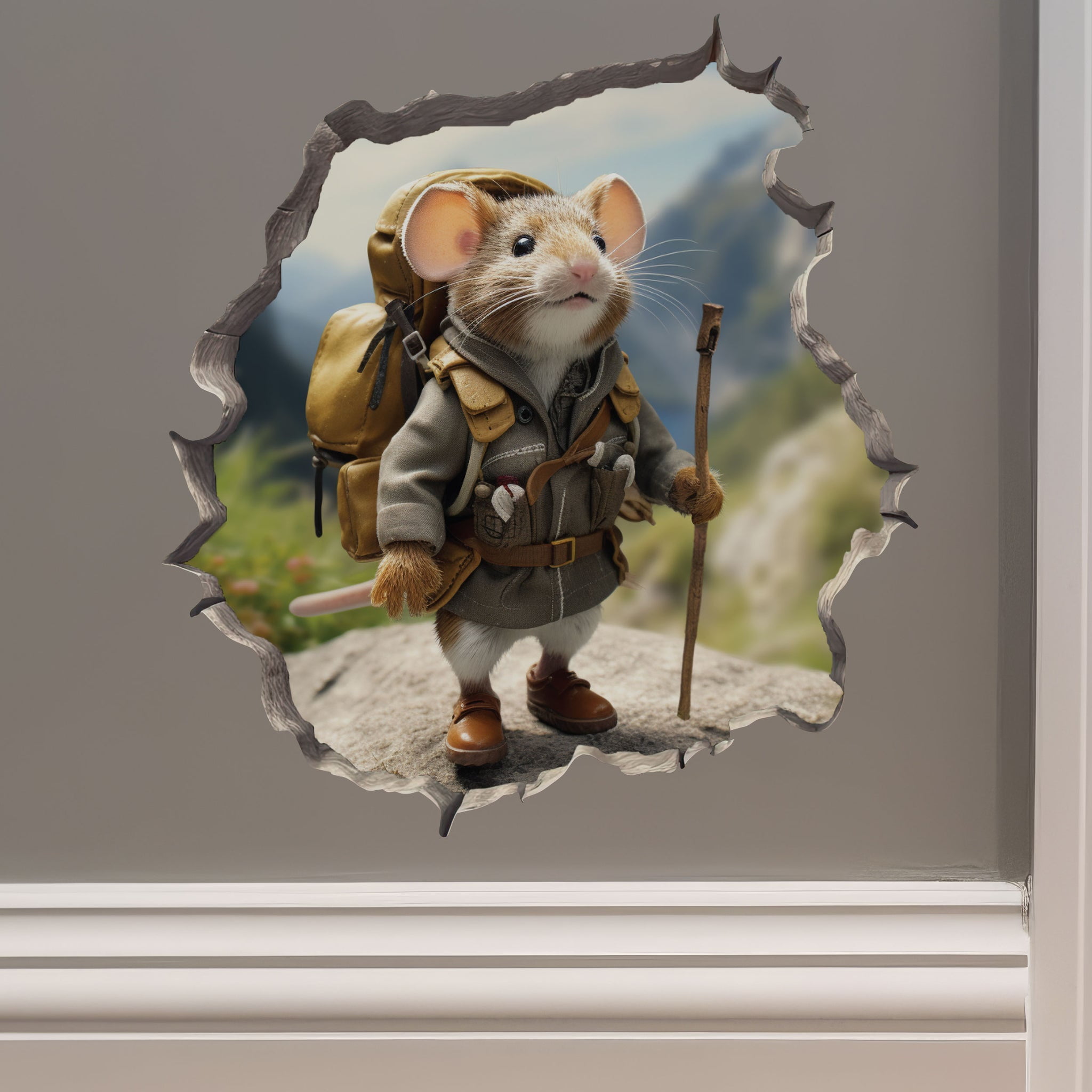 Spring Hiker Mouse in Mouse Hole Decal - Mouse Hole 3D Wall Sticker ...