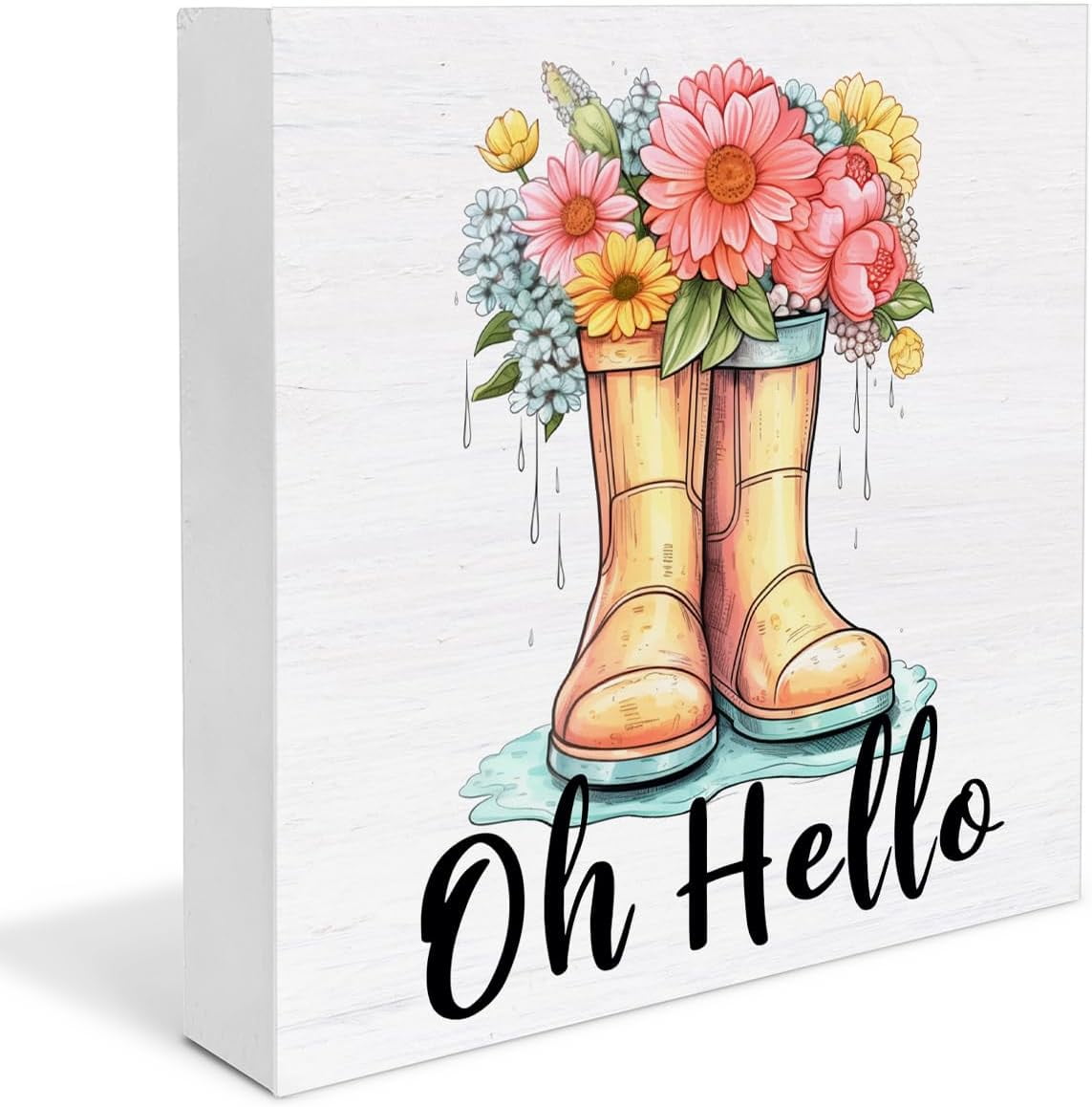 Spring Home Decor Spring Decorations Oh Hello Spring Flowers Wooden ...