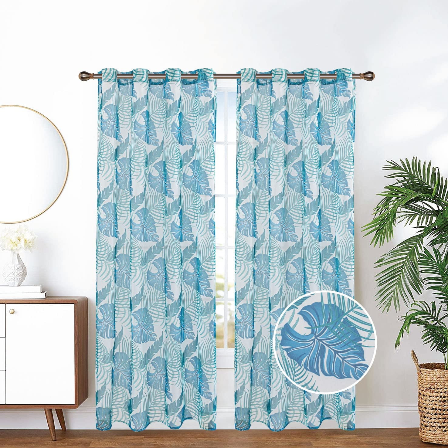 Spring Home Leaves Sheer Curtains 84 Inches Long Leaves Printed Grommet ...