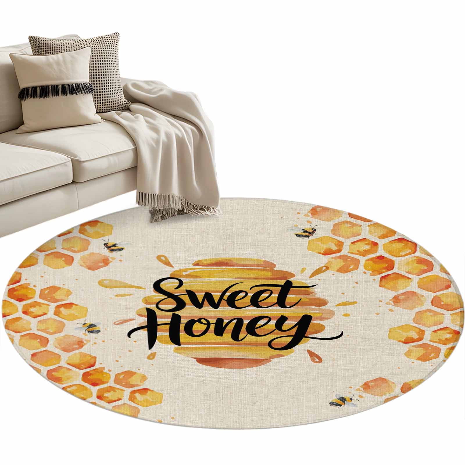 Spring Honey Bee Round Area Rugs Collection 3', Watercolor Bee ...